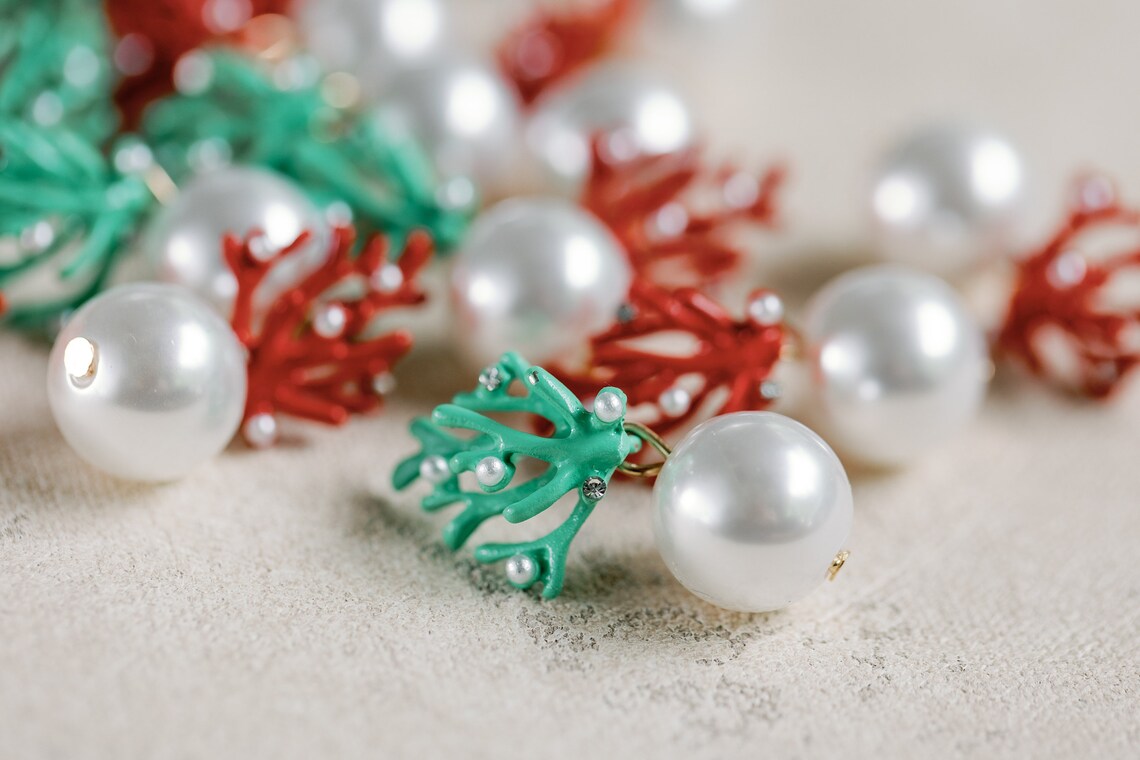 Pearl and Red Coral Mini Statement Earrings - Etsy