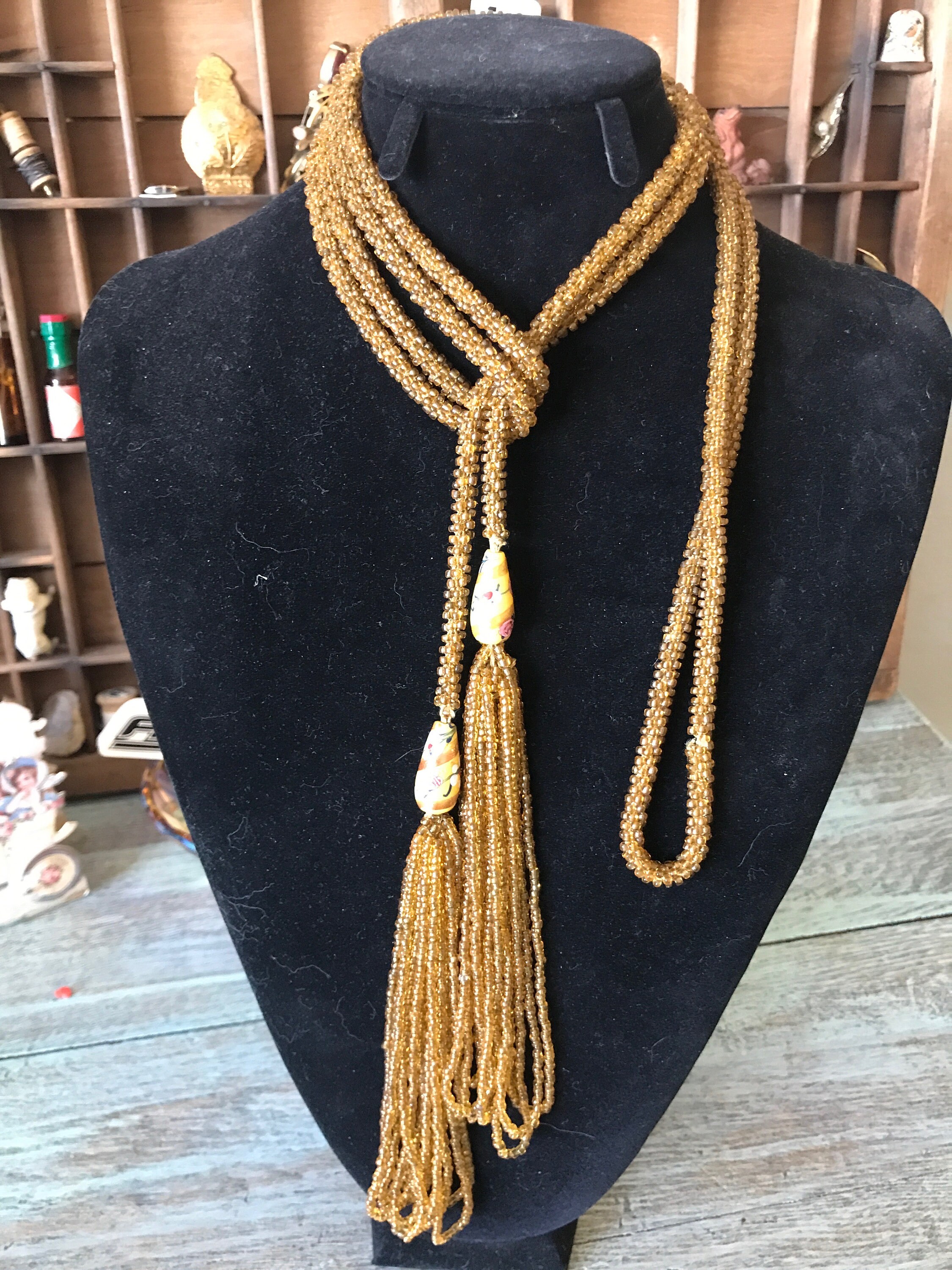 1920's Flapper Deco Braided Glass Bead Tassel Sautior 83 Larait ...