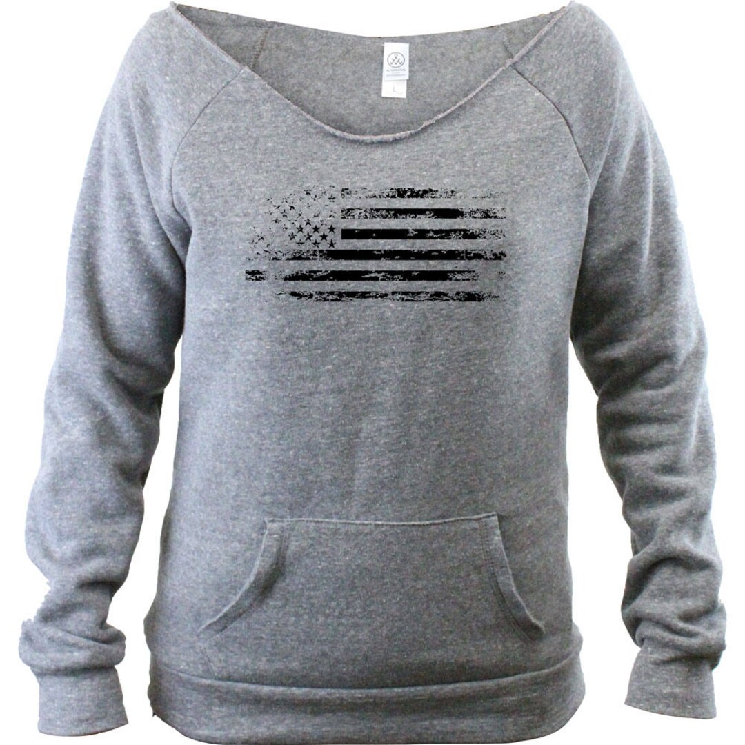 Ladies Distressed American Flag Open Neck Sweatshirt - Etsy