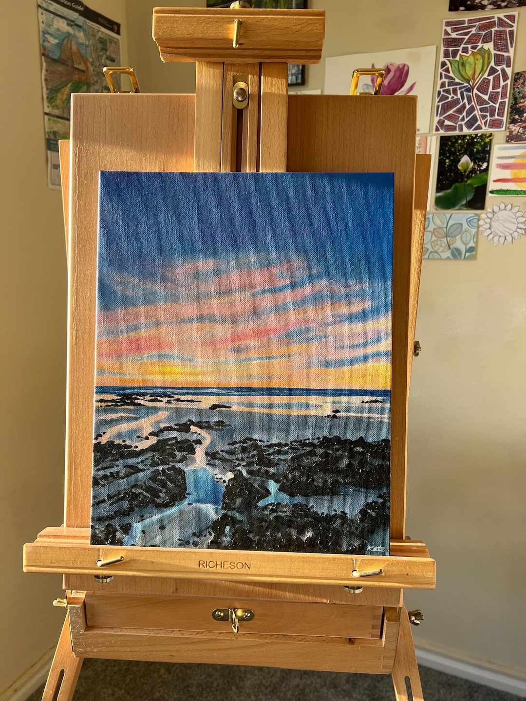 Monterey Sunset in Winter - Landscape Painting, Oil on Canvas Board ...