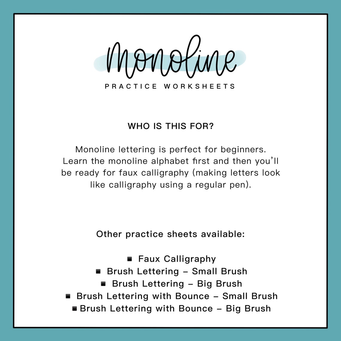 Monoline Lettering for Beginners Intro to Lettering Practice - Etsy