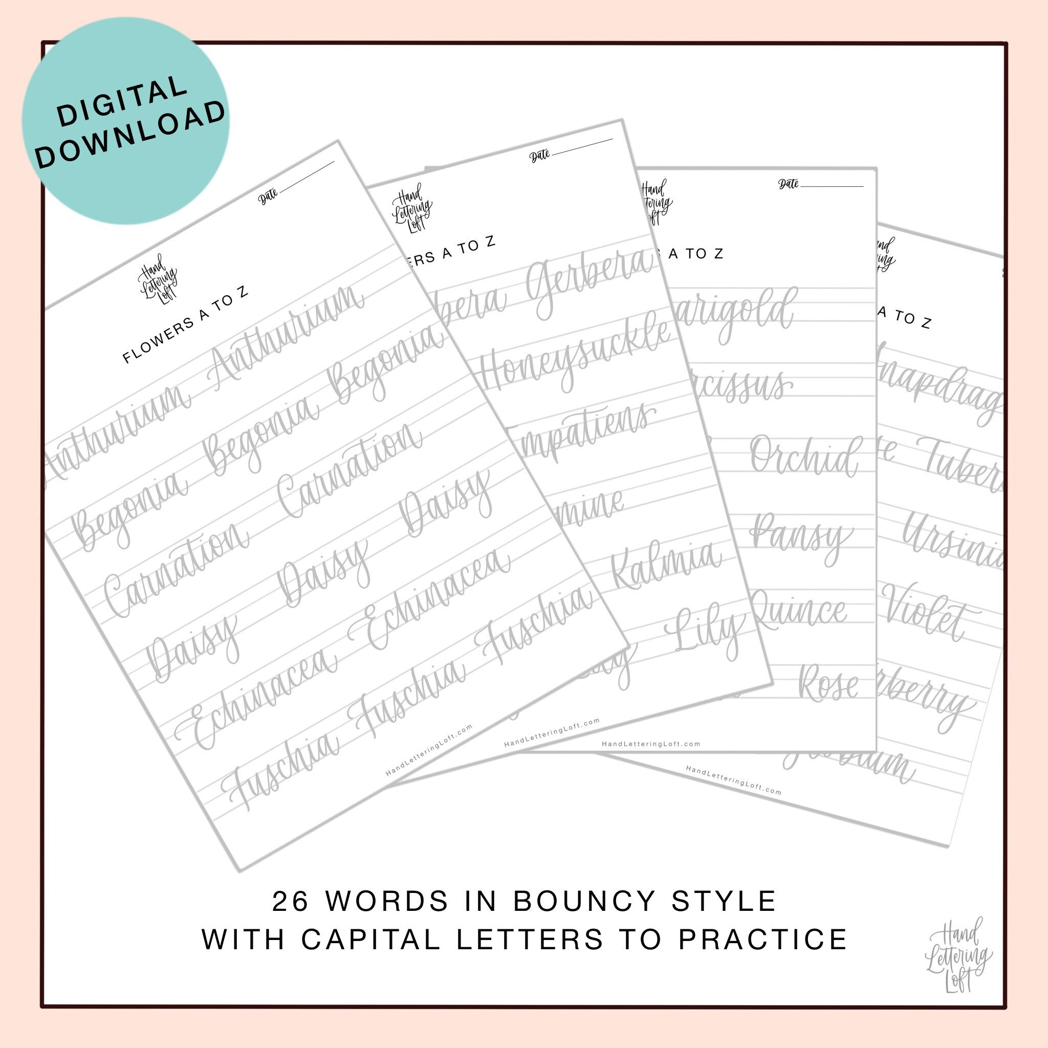 Bounce Lettering Practice Sheets Digital Download Learn | Etsy