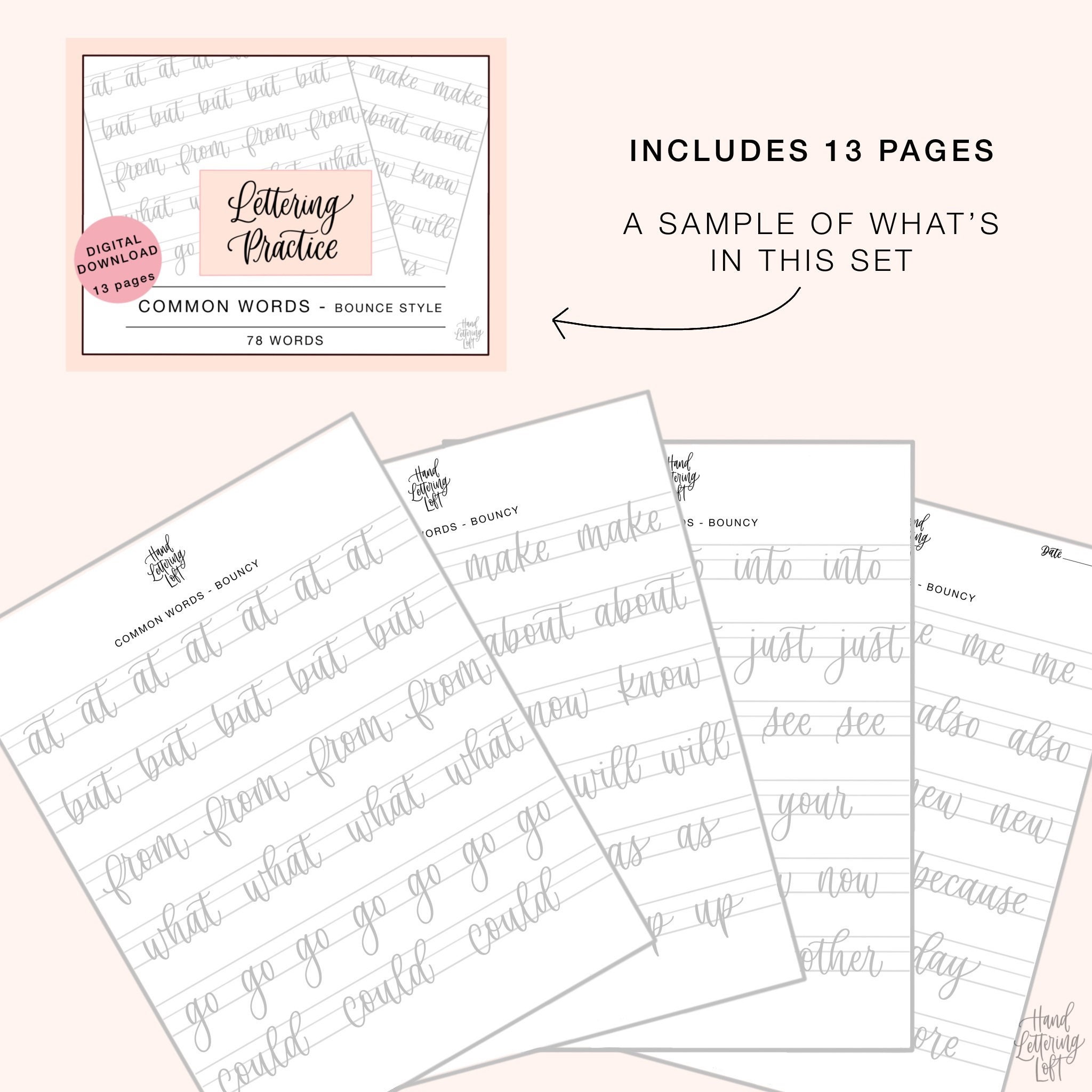 Bundle Common Words Bounce Lettering Practice Sheets Digital | Etsy