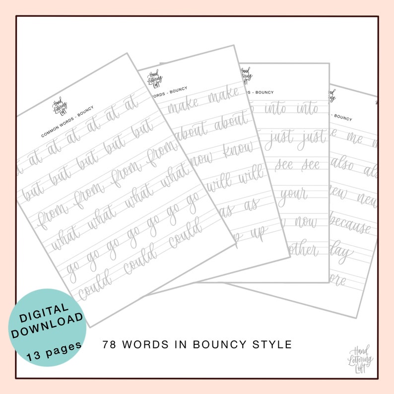 Bounce Common Words Lettering Practice Sheets Digital - Etsy