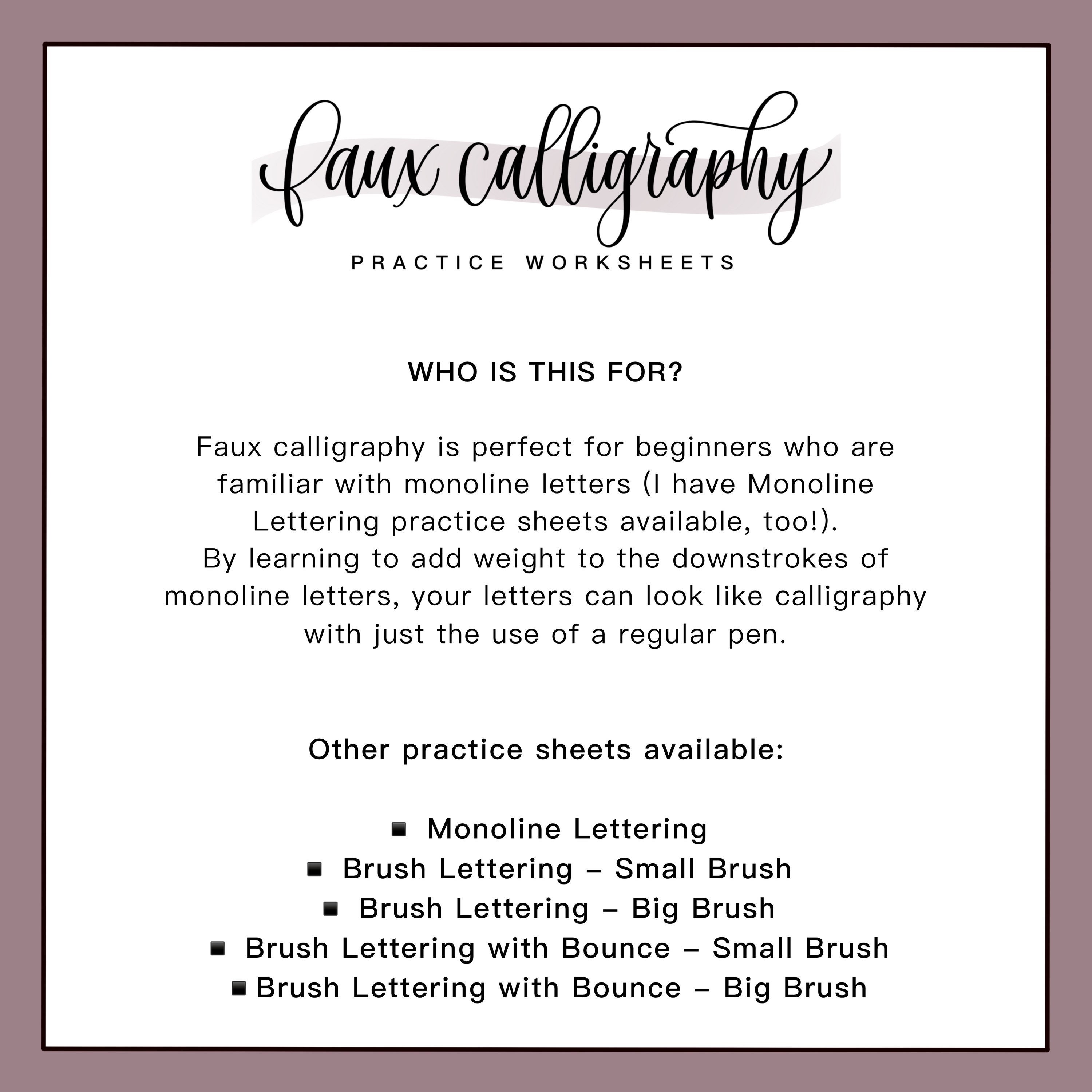 Faux Calligraphy for Beginners Intro to Lettering Practice - Etsy