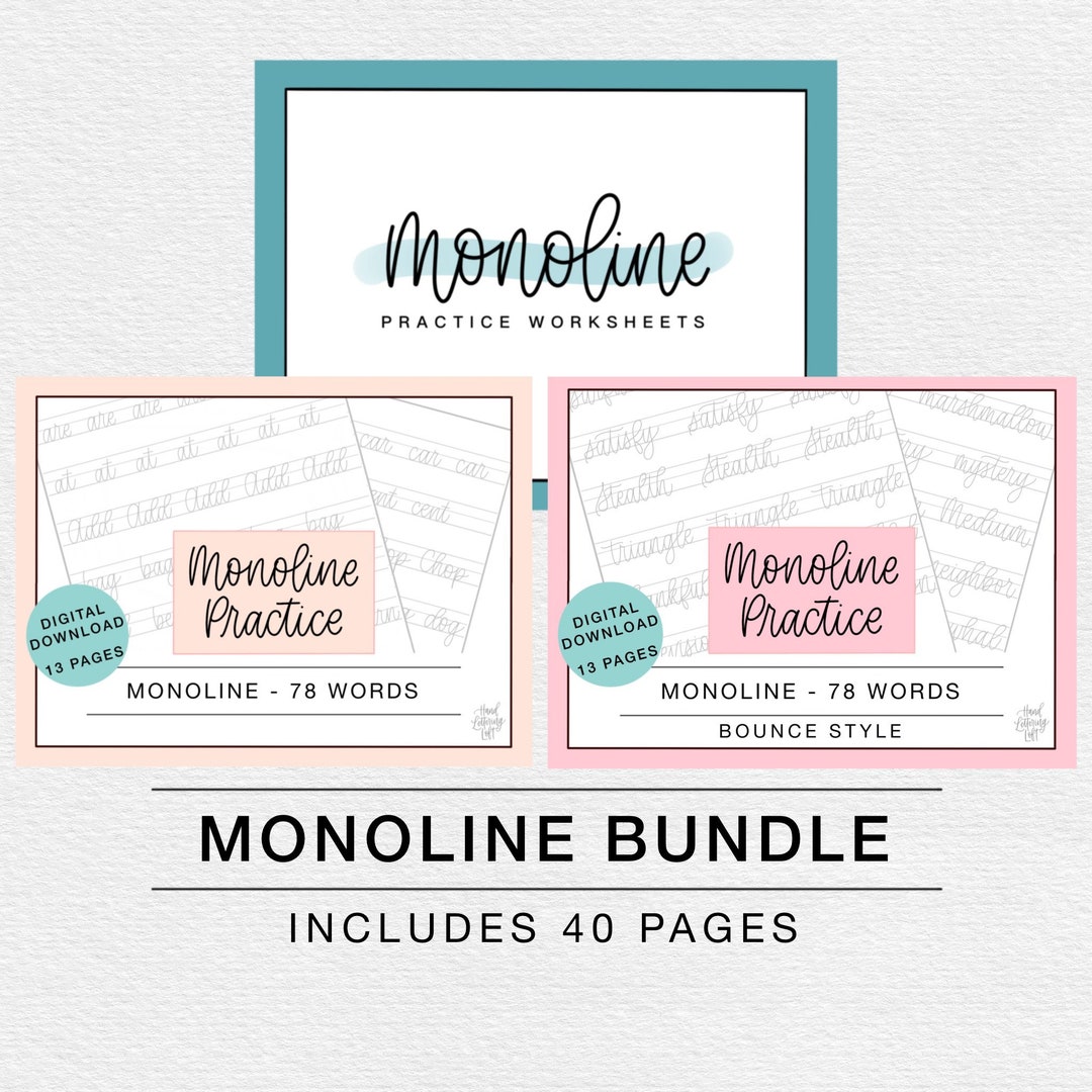 Monoline Lettering Bundle for Beginners, Intro to Lettering Practice ...