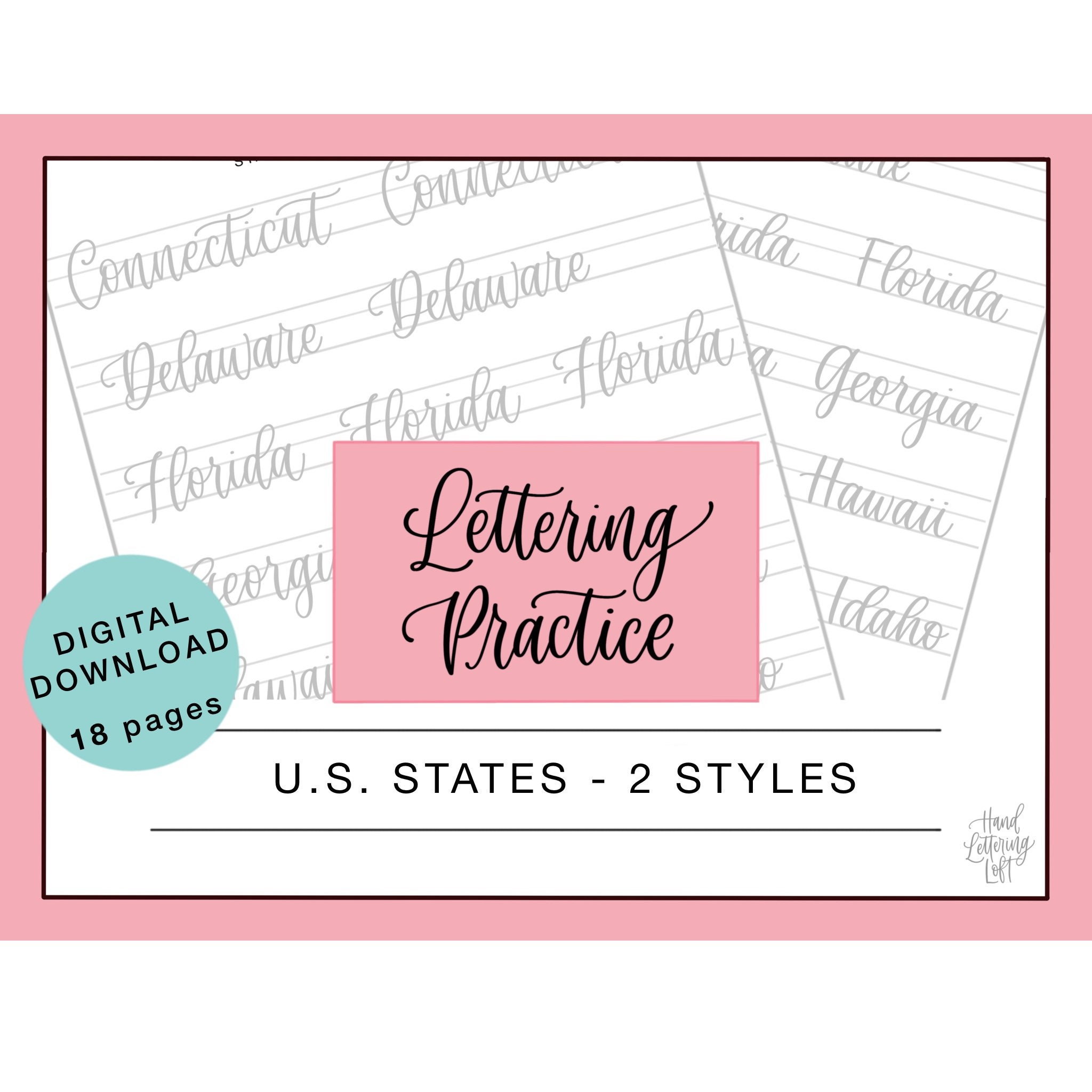 US States Lettering Practice Sheets Digital Download, Basic and Bounce ...