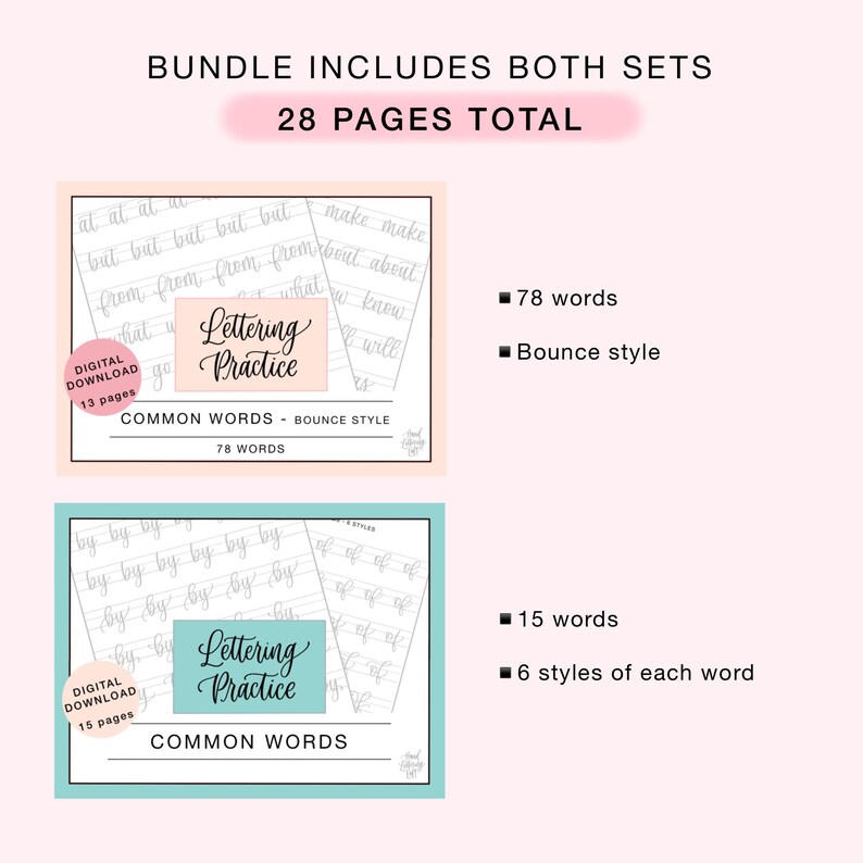Bundle Common Words Bounce Lettering Practice Sheets Digital | Etsy