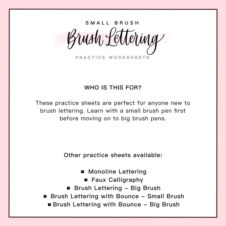 Brush Lettering Practice for Beginners Small Brush Pen Intro | Etsy