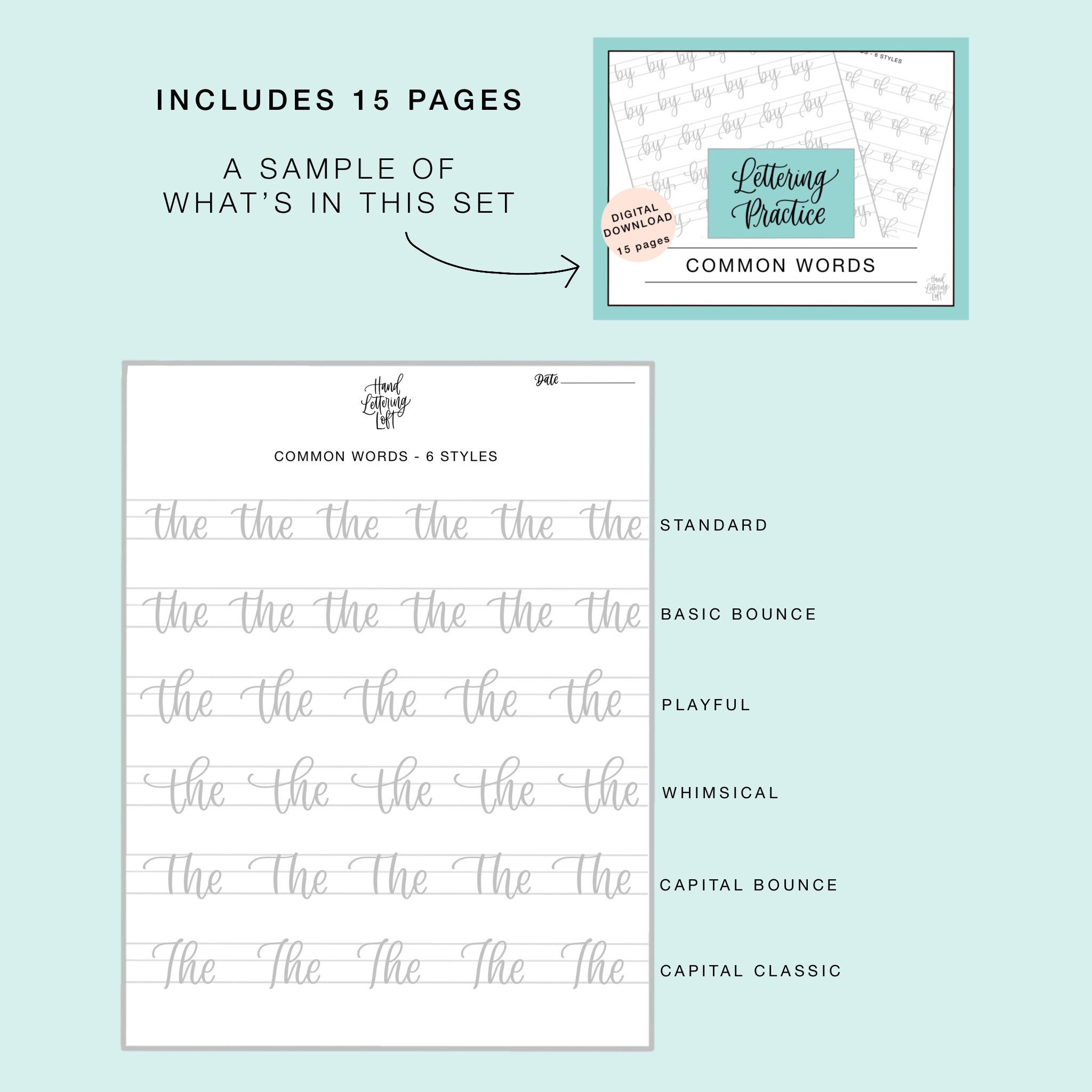 Bundle Common Words Bounce Lettering Practice Sheets Digital | Etsy