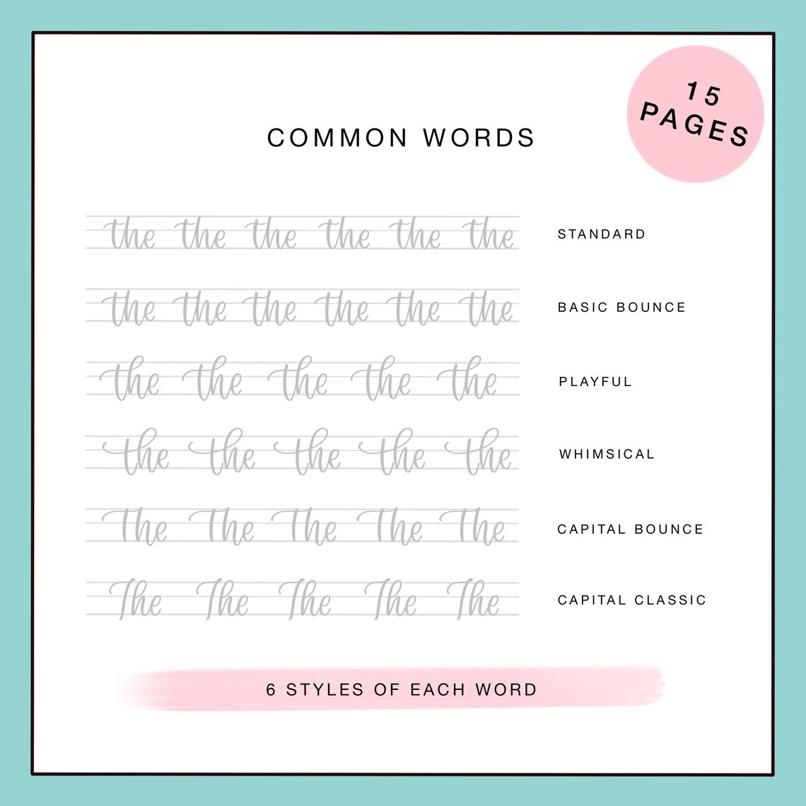 Common Words Lettering Practice Sheets Digital Download Basic - Etsy