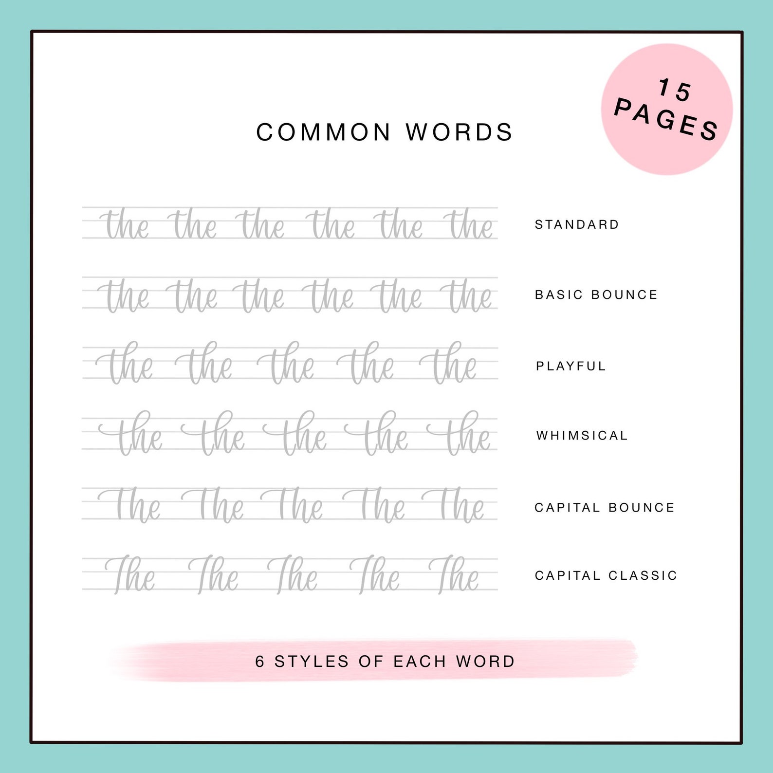 Common Words Lettering Practice Sheets Digital Download Basic - Etsy