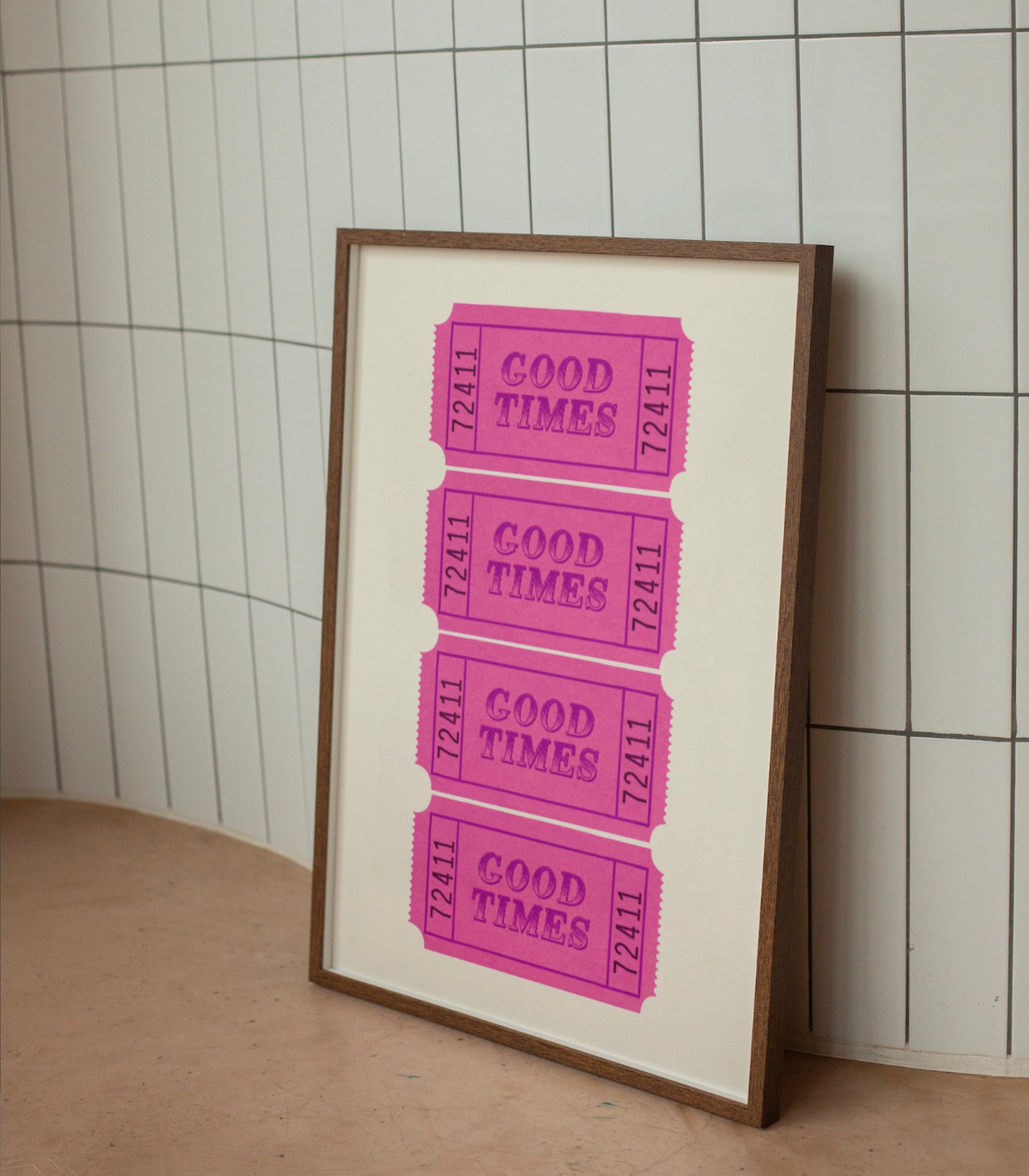 Trendy Retro Pink Good Times Ticket Print Vintage Wall Art Modern ...