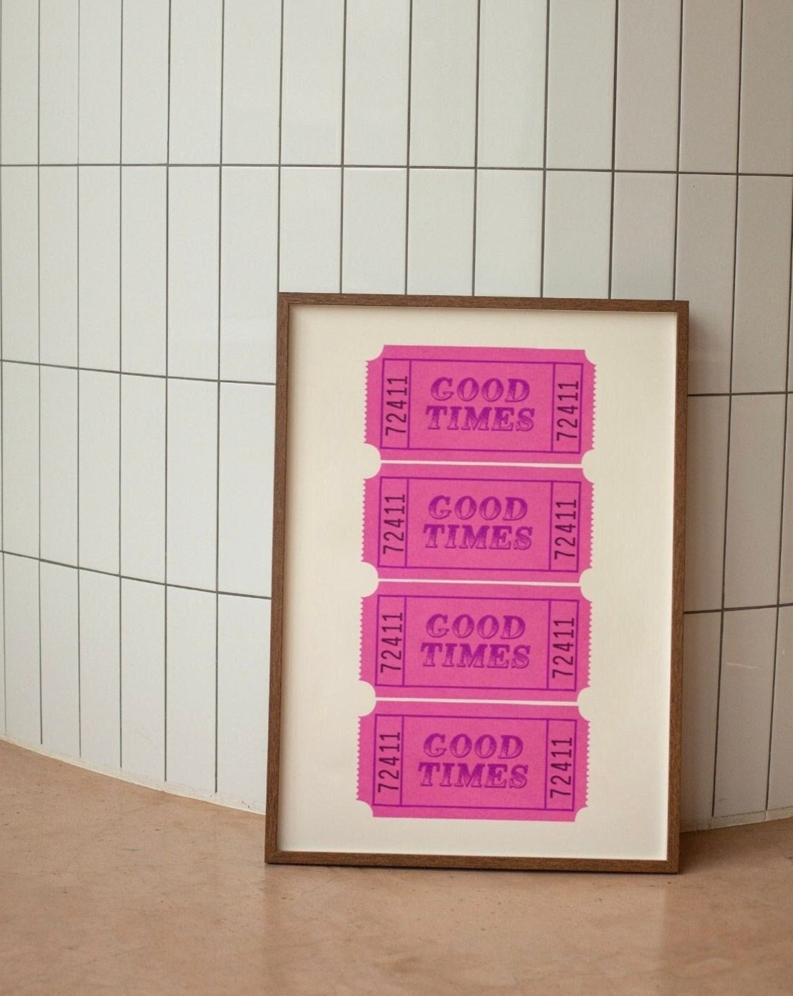 Trendy Retro Pink Good Times Ticket Print Vintage Wall Art Modern ...