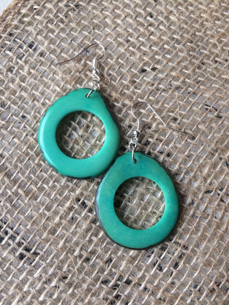 Mint Green Tagua Nut Earrings, Lightweight Dangle Earrings ...