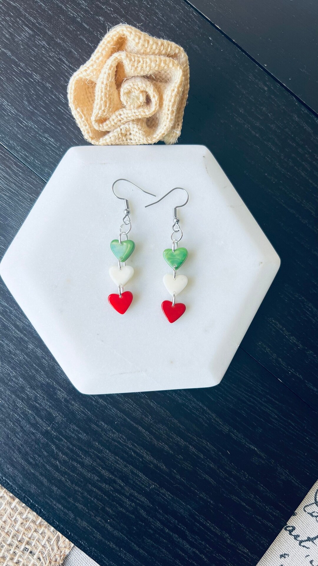 Italy Flag Earrings Red Green and White Heart Shaped Beads Earrings ...