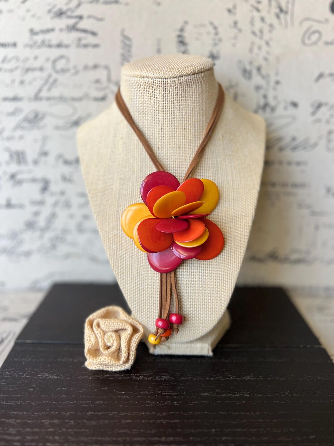 Red Orange Yellow Flower Pendant Necklace Tagua Jewelry Summer Fashion ...