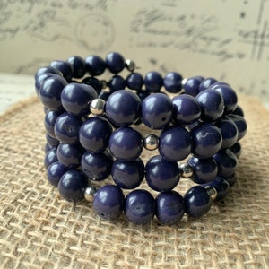 Dark Purple Statement Bracelet Wire Wrap Adjustable Bangle Acai Seeds ...