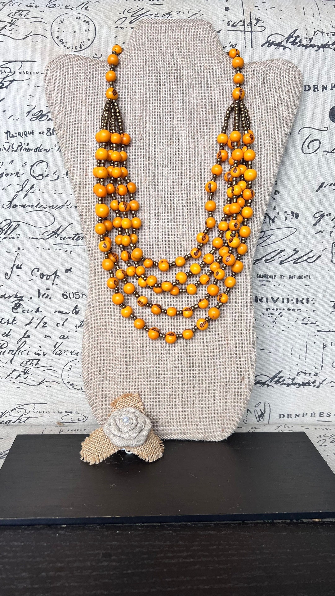 Yellow Long Acai Seed Necklace Lightweight Statement Collar Beach ...