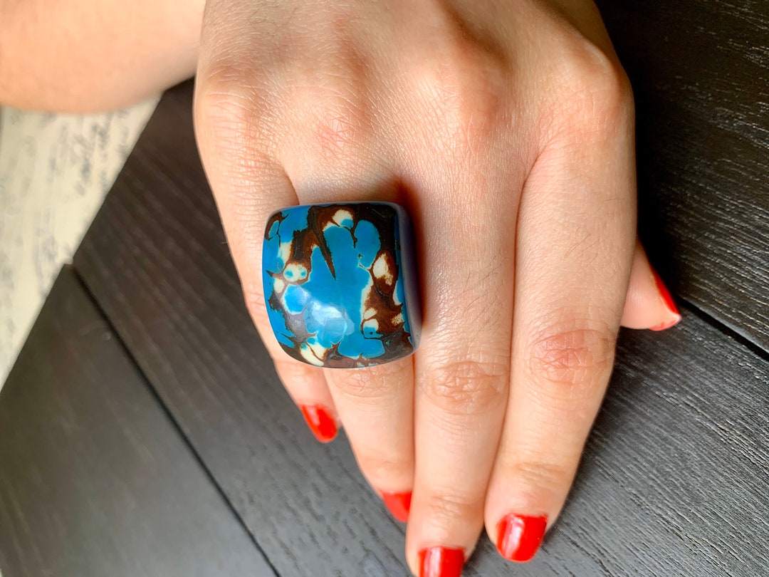 Turquoise Blue Statement Ring Tagua Jewelry Cocktail Rings for Women ...