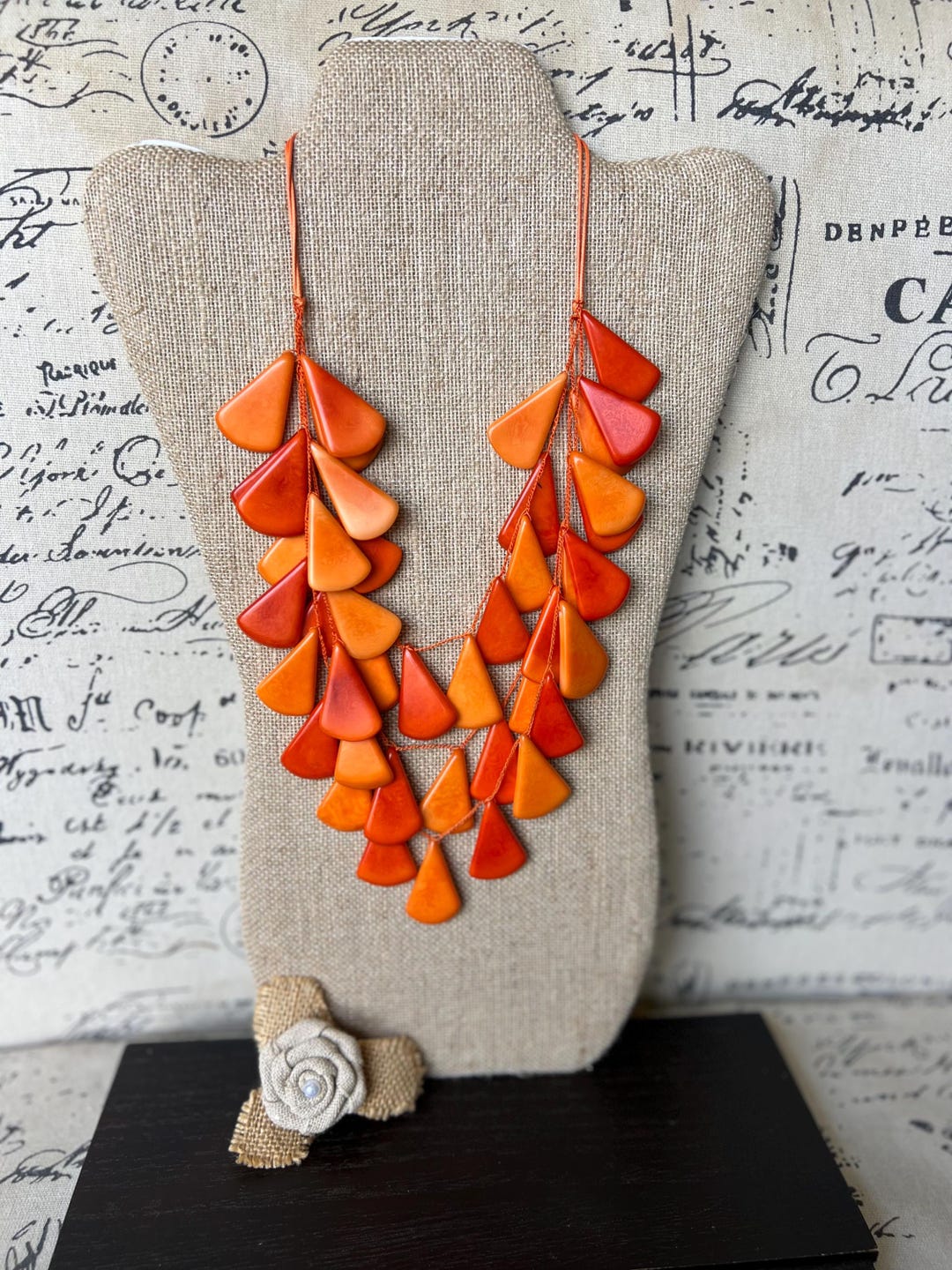 Orange Waterfall Necklace Fall Fashion 2025s Tagua Jewelry Big Bold ...