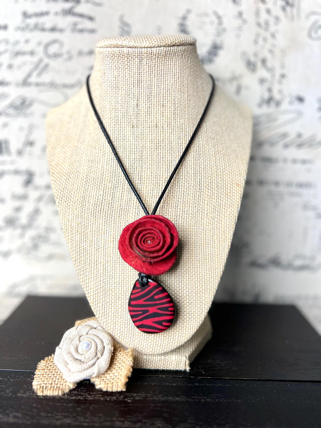 Red Rose Pendant Necklace, Orange Peel & Tagua Bead, Adjustable Cord - Etsy