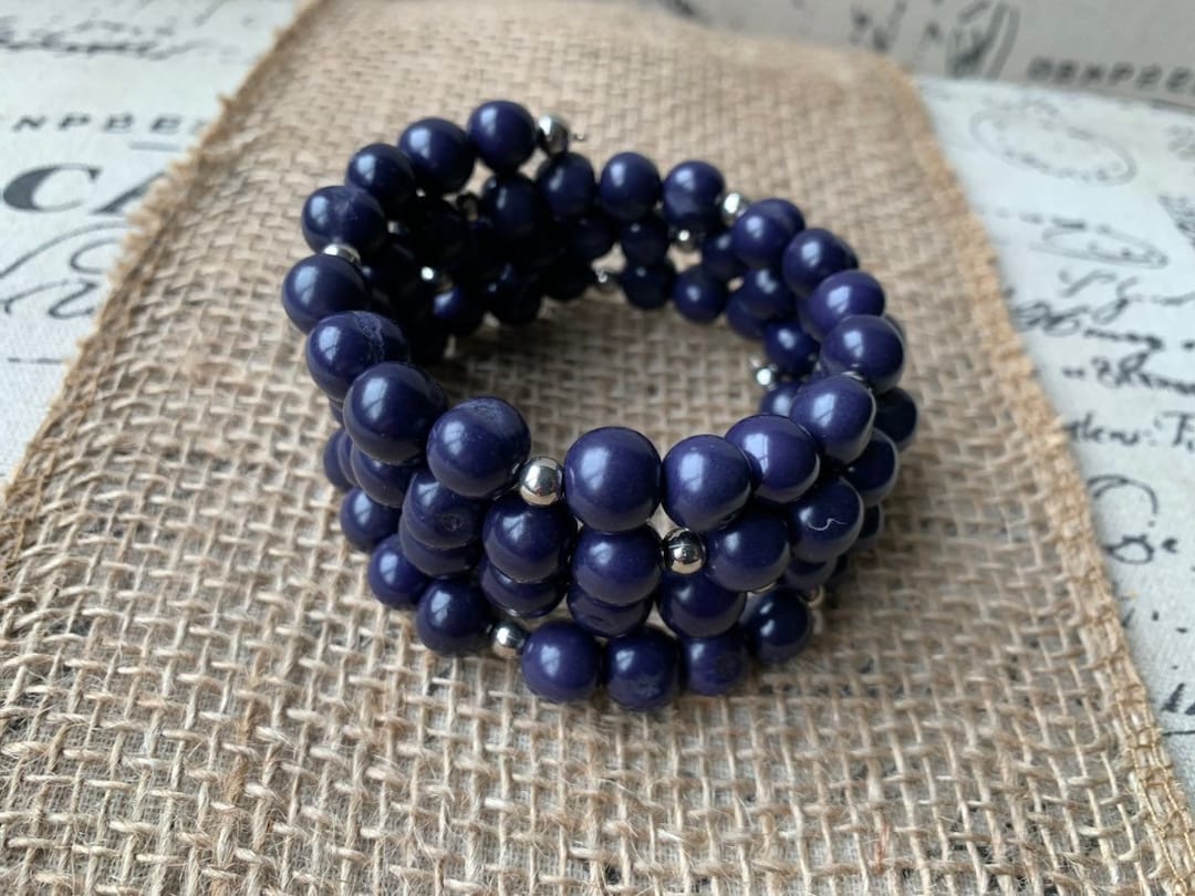 Dark Purple Statement Bracelet Wire Wrap Adjustable Bangle Acai Seeds ...