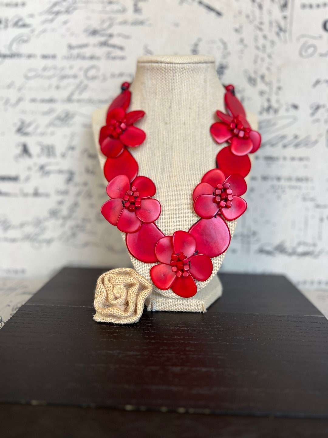 Red Flower Statement Necklace Tagua Jewelry Big Bold Necklaces Wearable ...