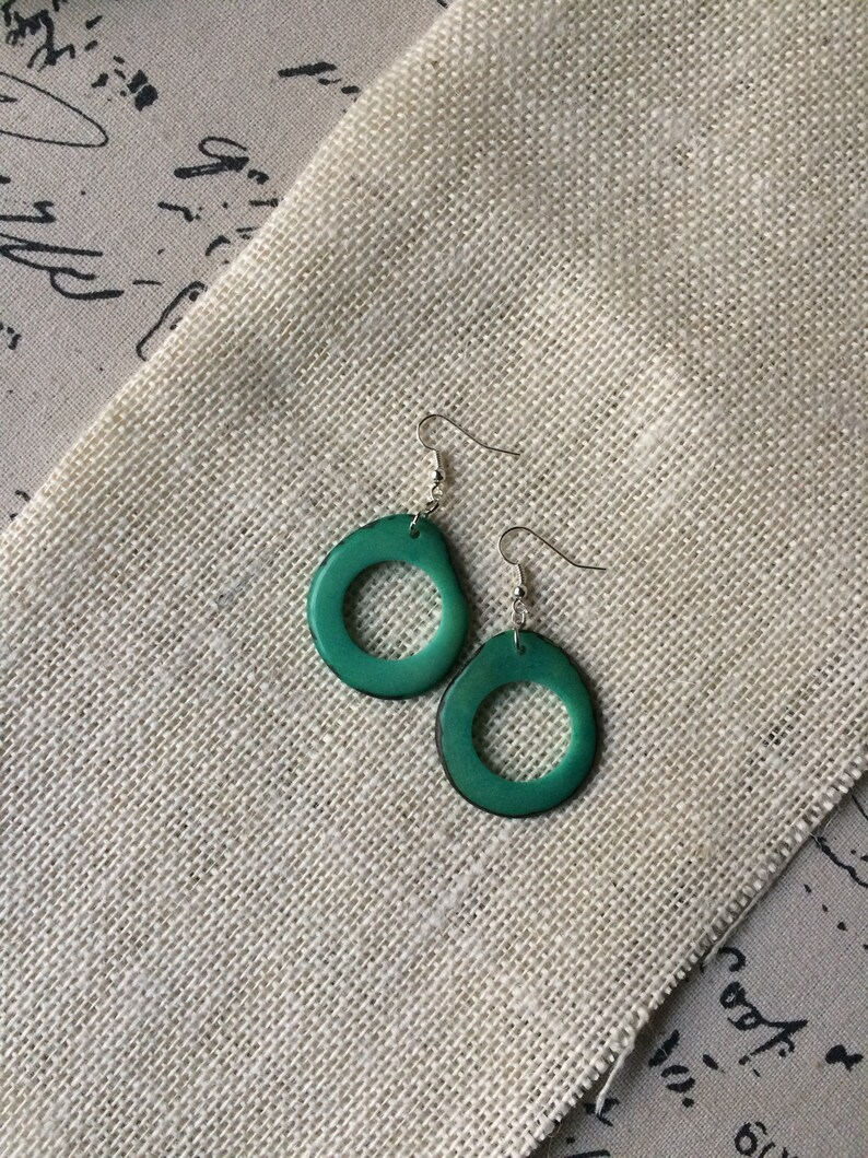 Mint Green Tagua Nut Earrings, Lightweight Dangle Earrings ...