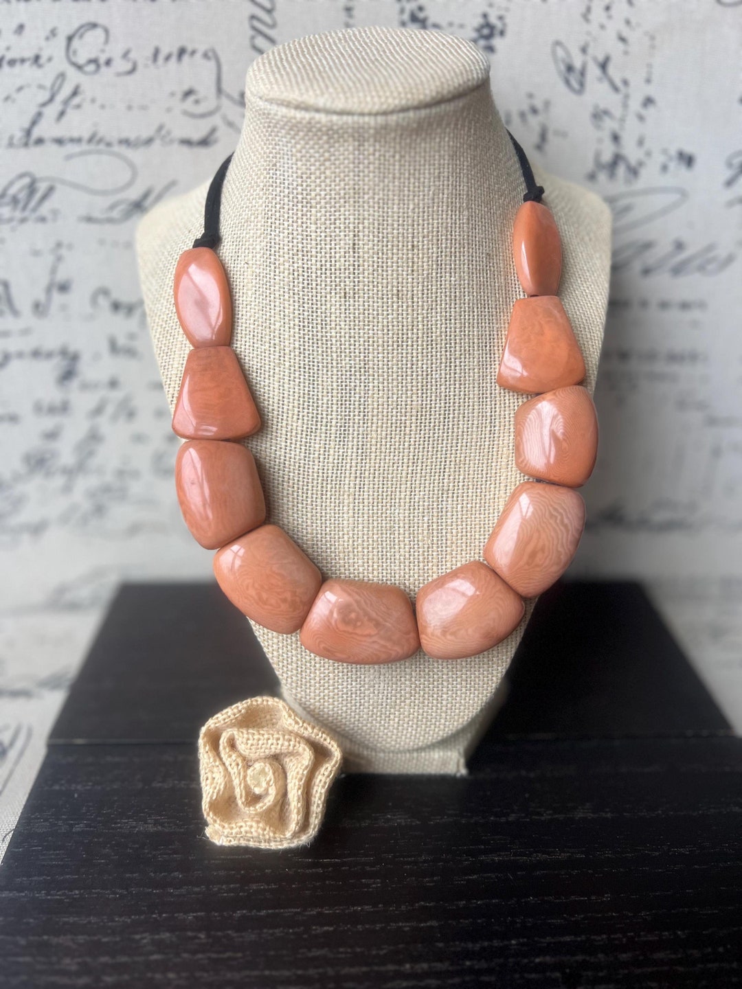 Peach Tagua Necklace, Chunky Statement Jewelry, Art to Wear - Etsy