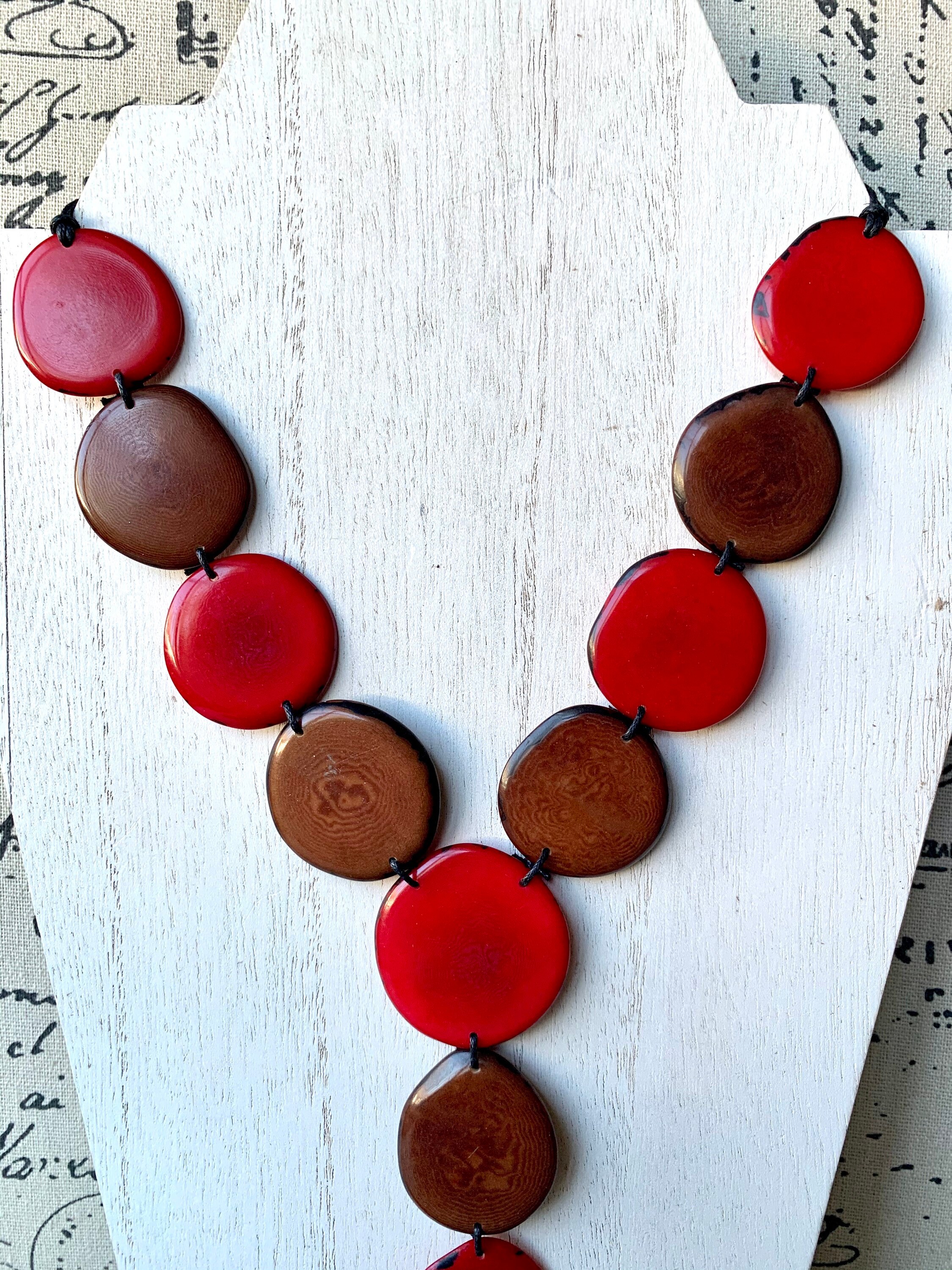 Red and brown Tagua necklace Adjustable extra long necklace | Etsy