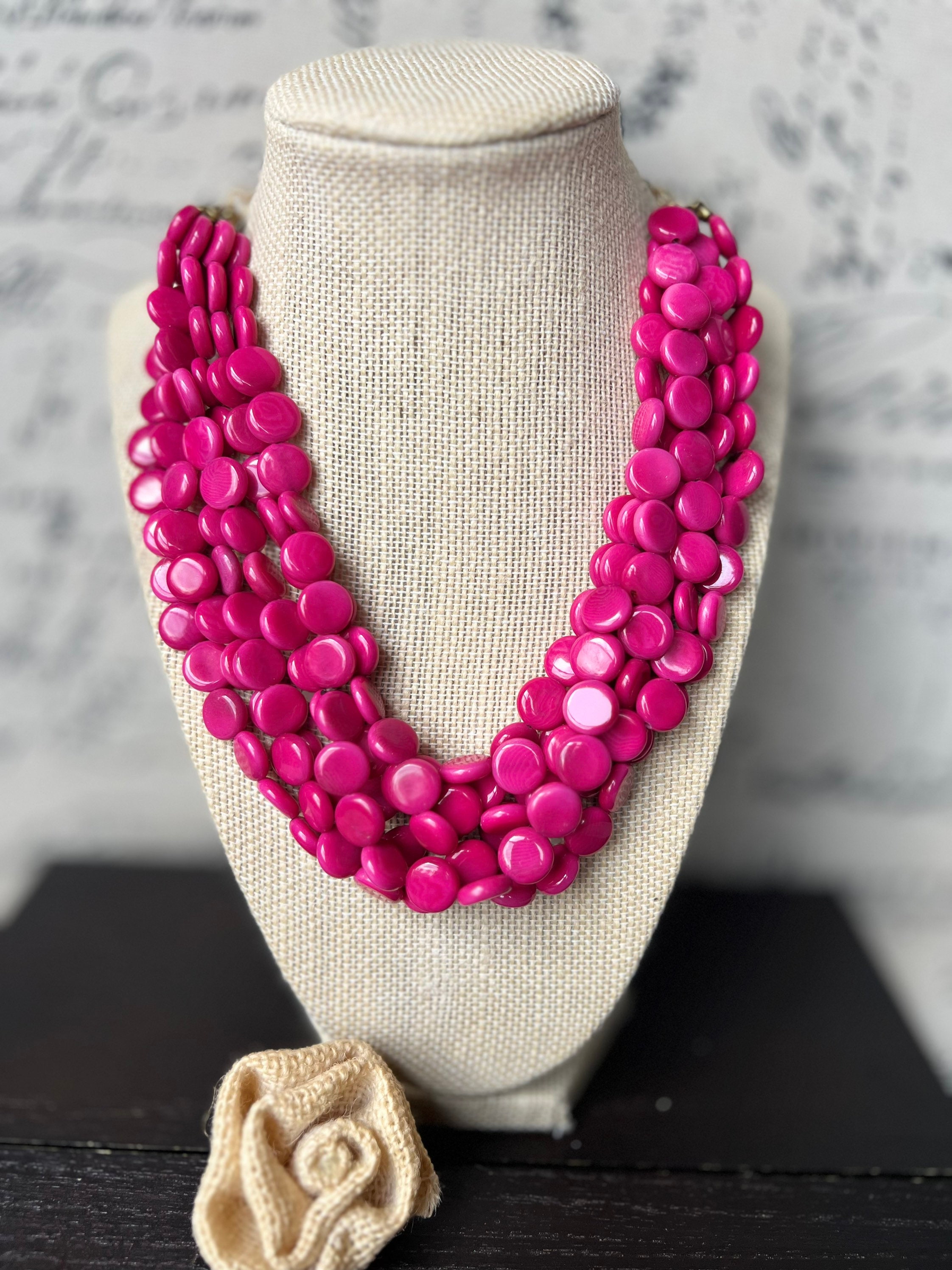 Hot Pink Necklace Big Bold Chunky Necklace Tagua Jewelry - Etsy