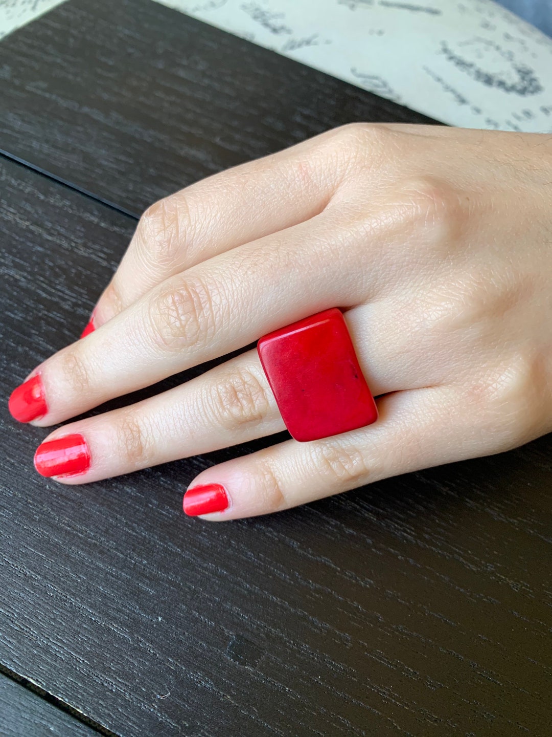 Red Statement Ring Cocktail Rings for Women Tagua Jewelry Big Bold Rings Oversized Huge Ring ...