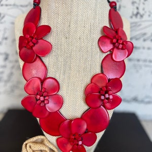 Red Flower Statement Necklace Tagua Jewelry Big Bold Necklaces Wearable ...