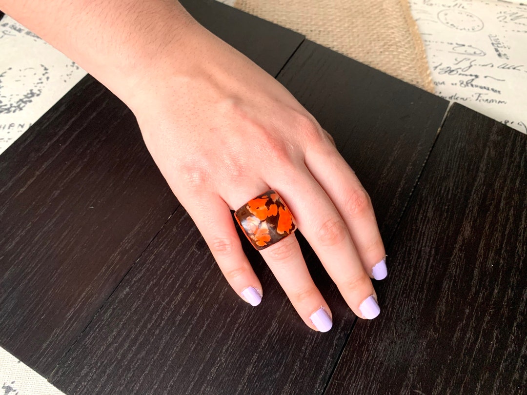 Orange Statement Tagua Ring Unusual Jewelry Cocktail Ring - Etsy