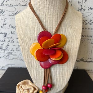 Tagua Flower Pendant Necklace - Red Orange Yellow Rose Jewelry - Etsy