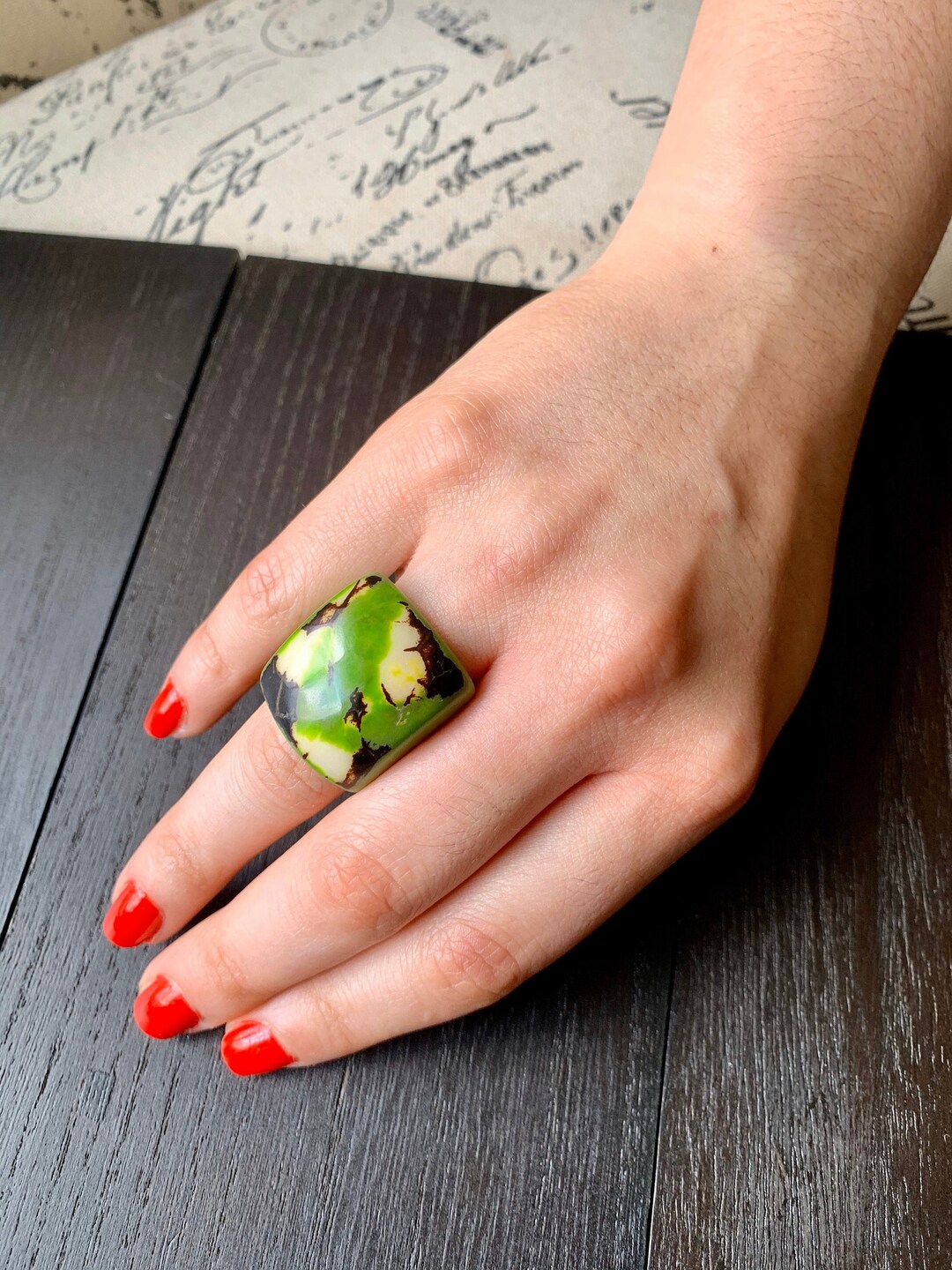 Green Cocktail Ring Tagua Nut Rings Big Bold Dramatic Ring Huge ...