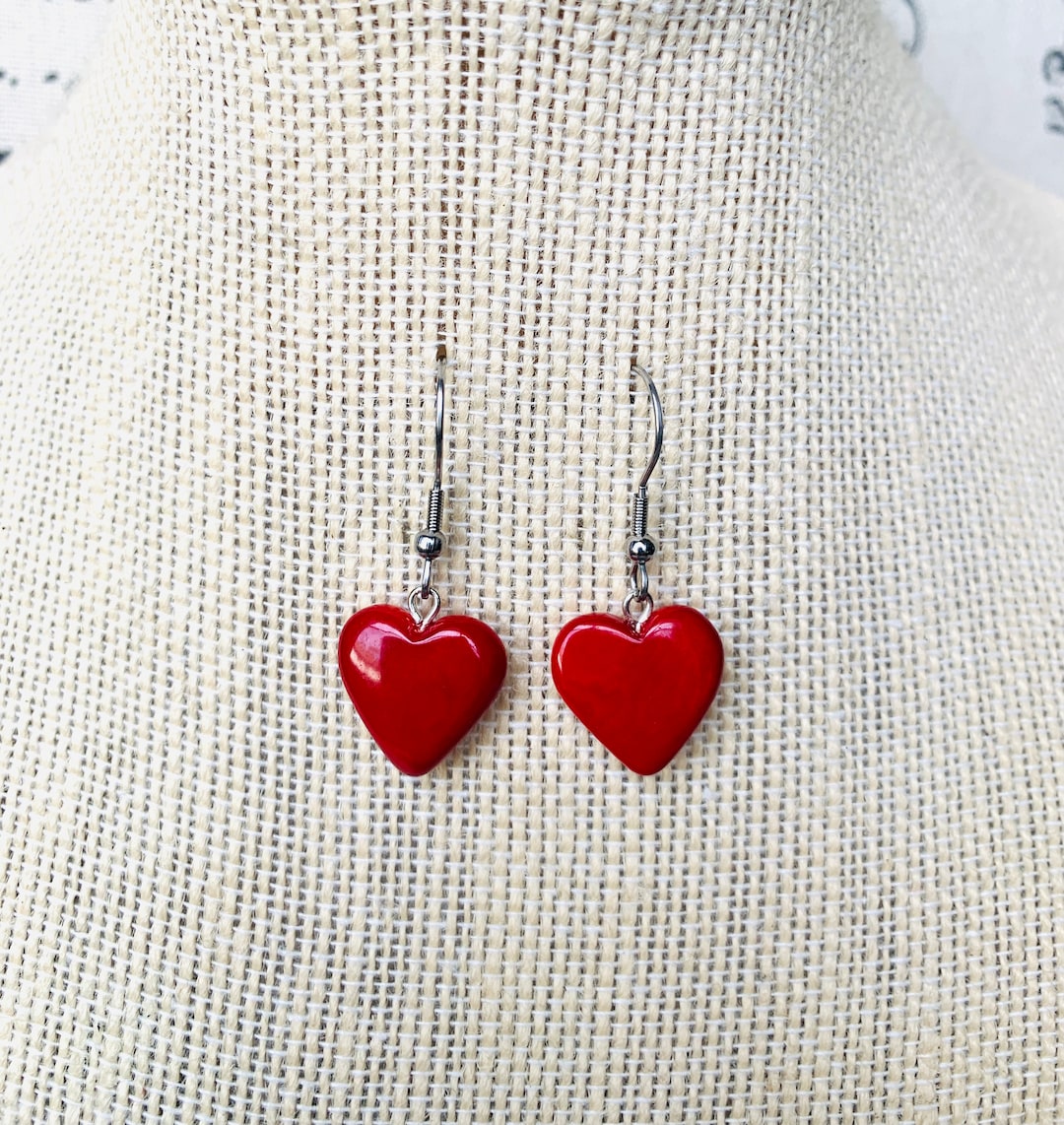 Red Dangle Earrings Heart Shape Earrings Fall Fashion Tagua Jewelry ...