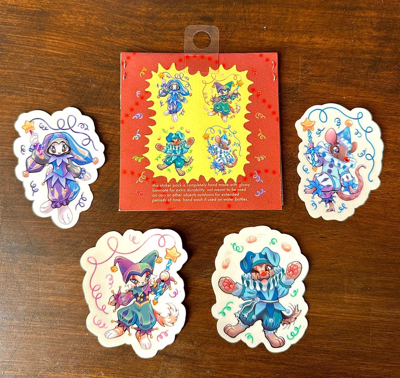 Medieval Jester Animal Stickers | Cute Critters Sticker Pack - Etsy