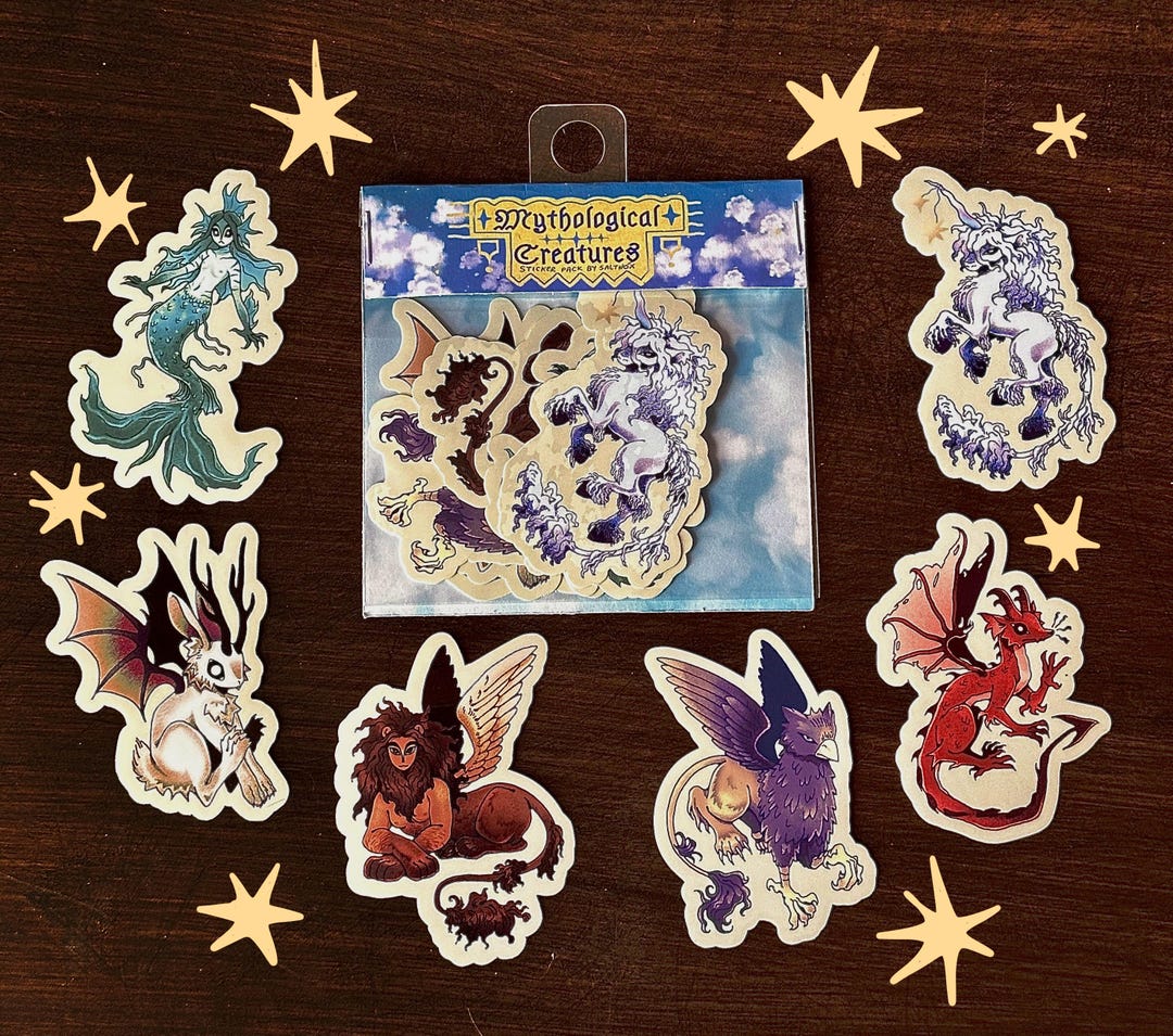Mythological Creatures Sticker Pack | Unicorn, Dragon, Sphinx, Mermaid ...