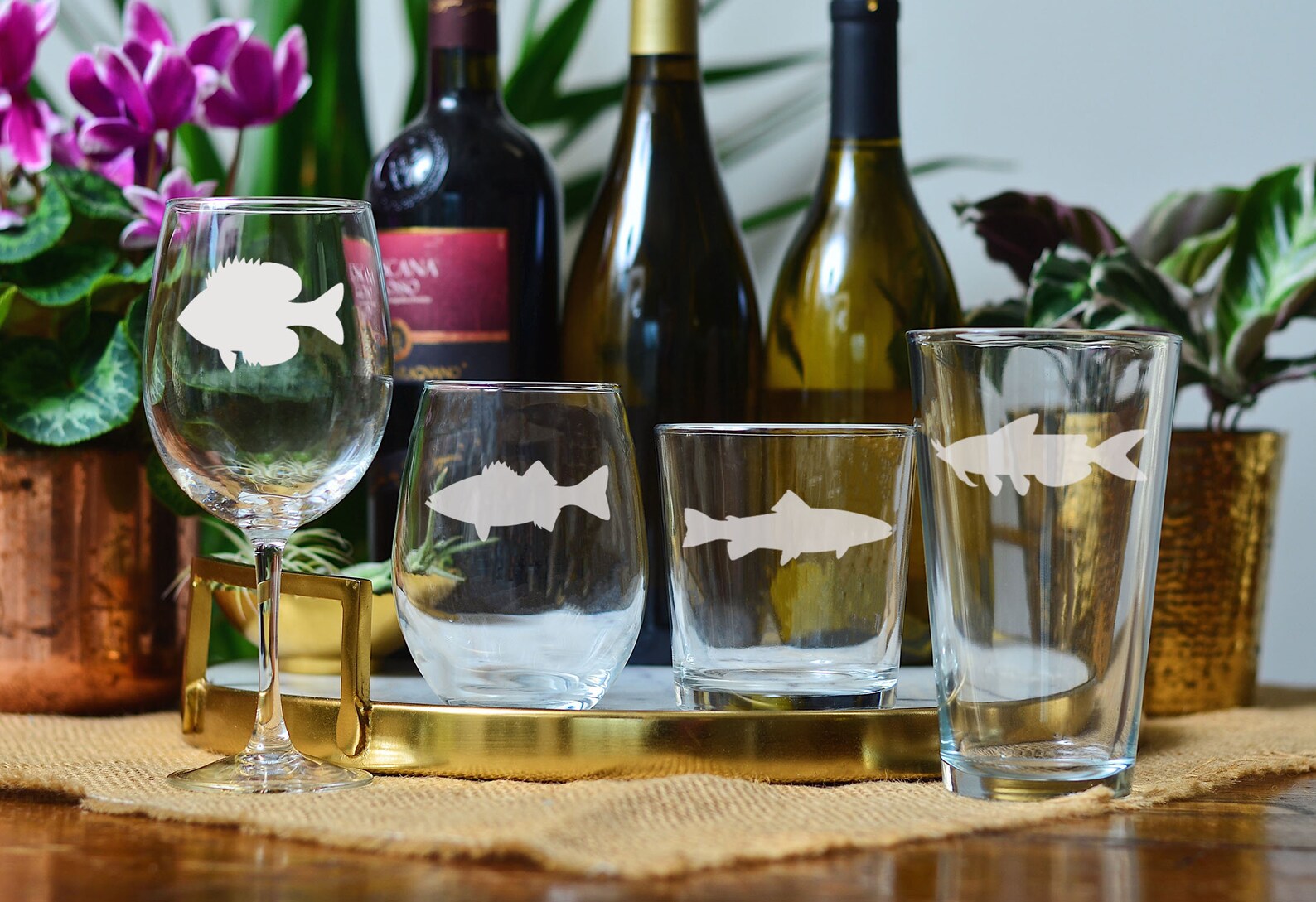 Hunting and Fishing Barware; Hand Etched Glassware for Hunting Camp or ...