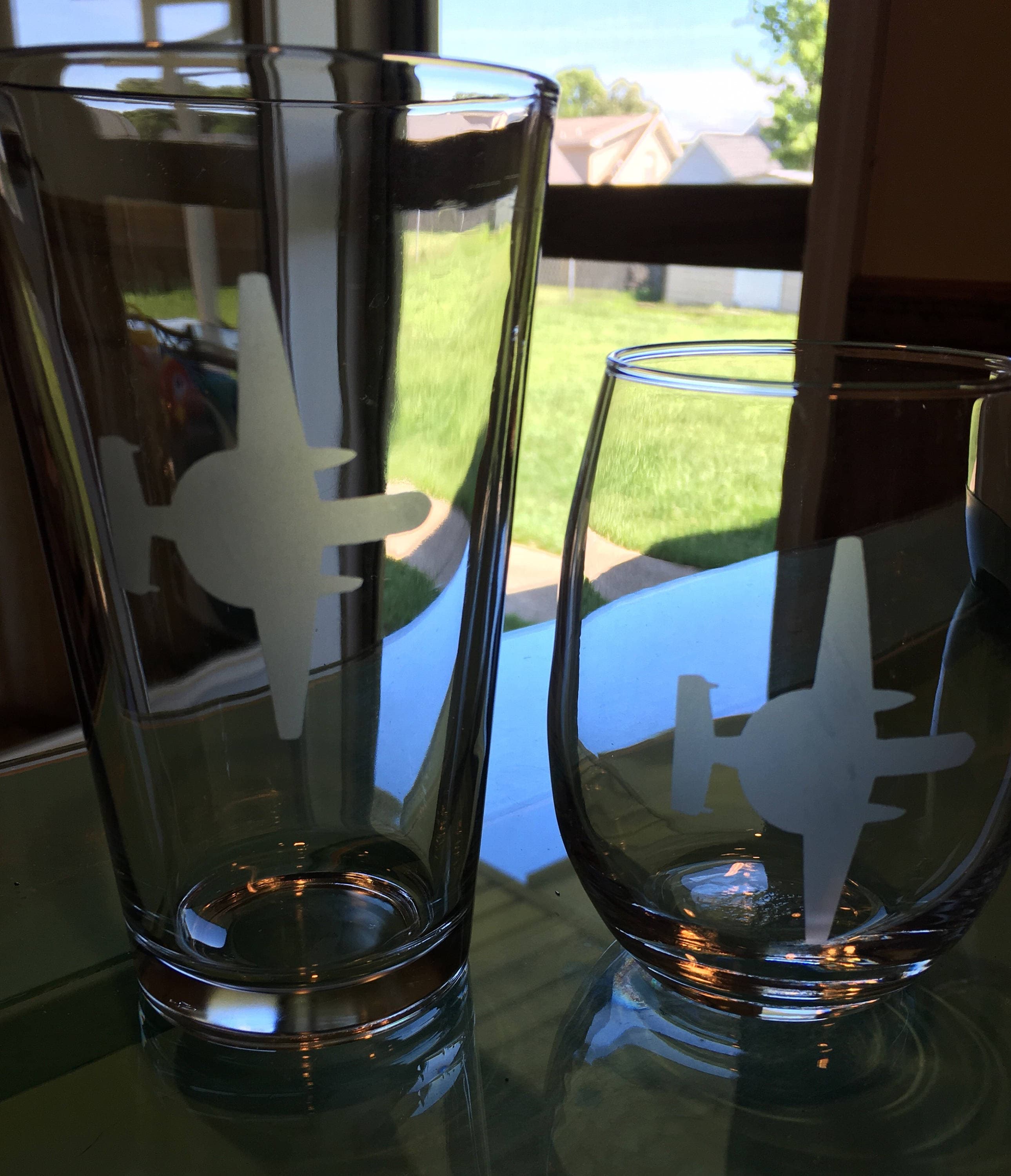 Navy Hawkeye Airplane & Helicopter Glassware; Naval Aviation Helo Plane ...