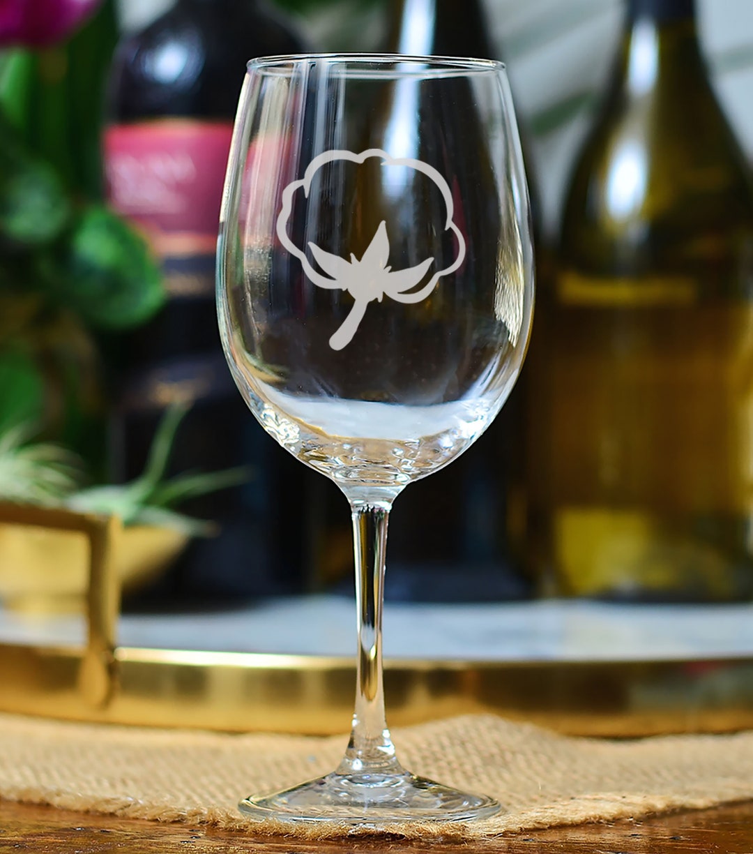 Cotton Blossom Barware; Cotton Blossom Boll Wine Glass; Etched Double ...