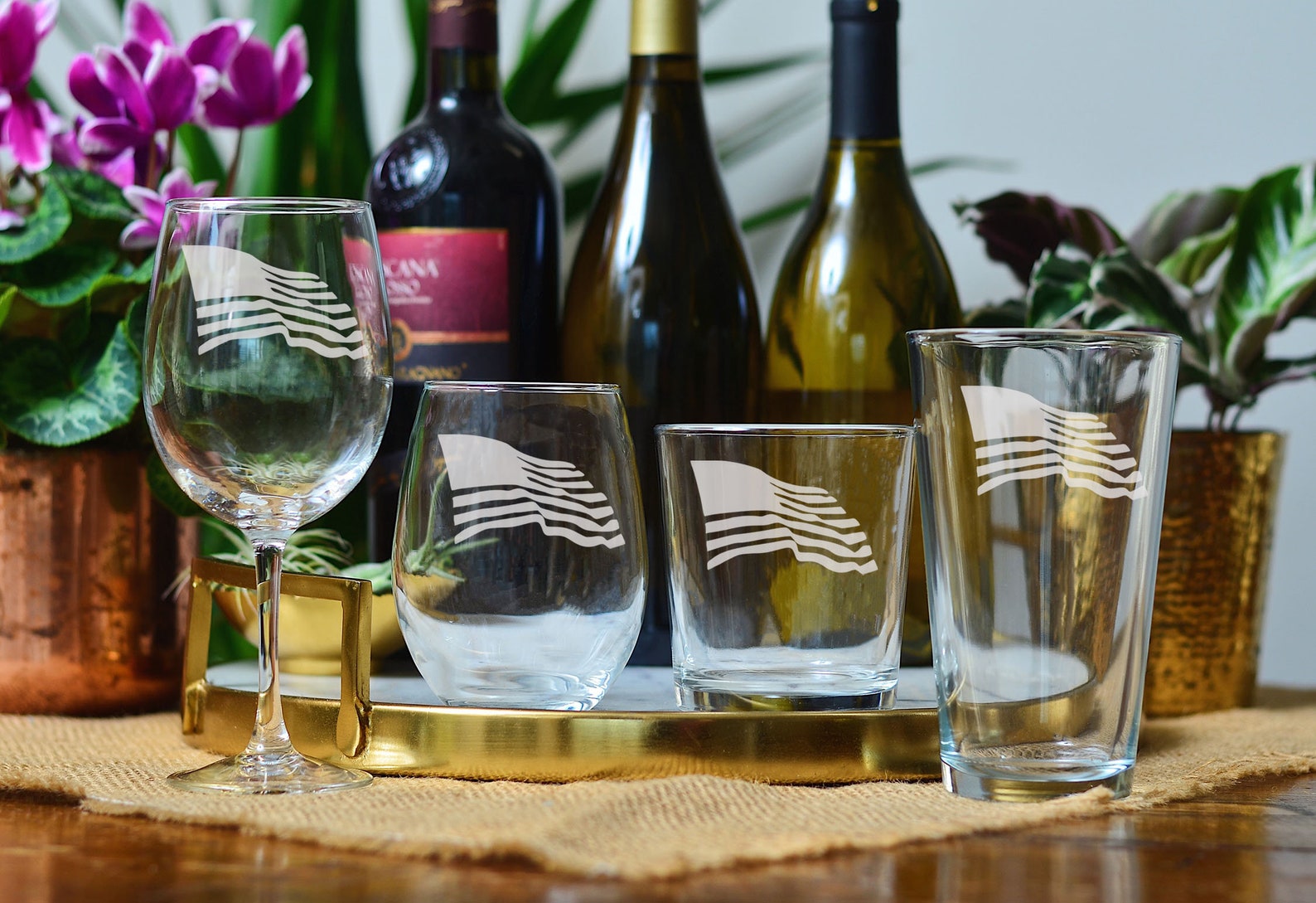 American Flag Glassware; United States of America Barware; Army, Navy ...