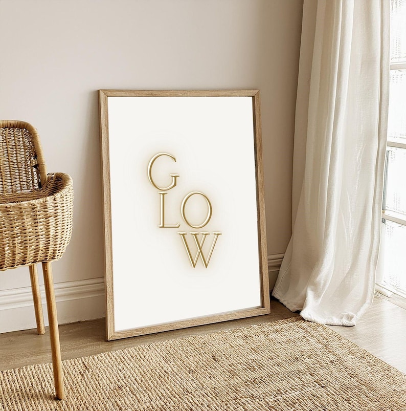 Glow Printable Wall Art: Minimalist Typography Vanity and Beauty Room ...