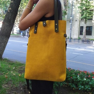 Large Leather Bag, Yellow Leather Bag, Handmade Leather Bag, Handmade ...