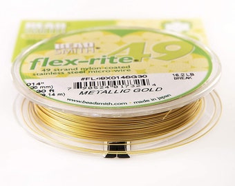 Beadsmith Flex-rite 49 Strand Beading Wire Metallic Satin Gold .014 30 ...