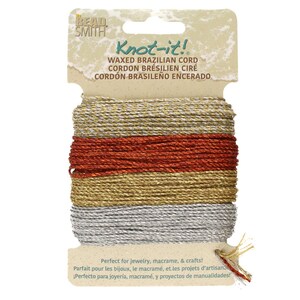 The Beadsmith Knot It Waxed Polyester Cord – Metallics – 1mm Diameter ...