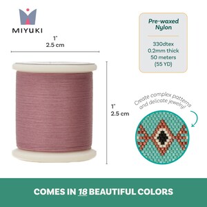 Miyuki Bead Thread – Rose Color – Pre-waxed Nylon, .2mm Diameter, 50 ...