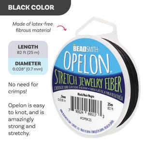 The Beadsmith Opelon Cord, Stretch Jewelry Fiber, Black Color .7mm ...